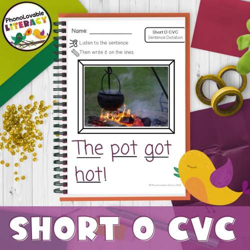 Short O CVC Sentence Dictation with Photo Writing Prompts | TPT
