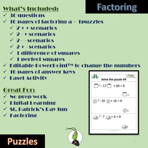 St. Patrick's Day Factoring A=1 | Number Sense Logic Puzzles | Algebra 1