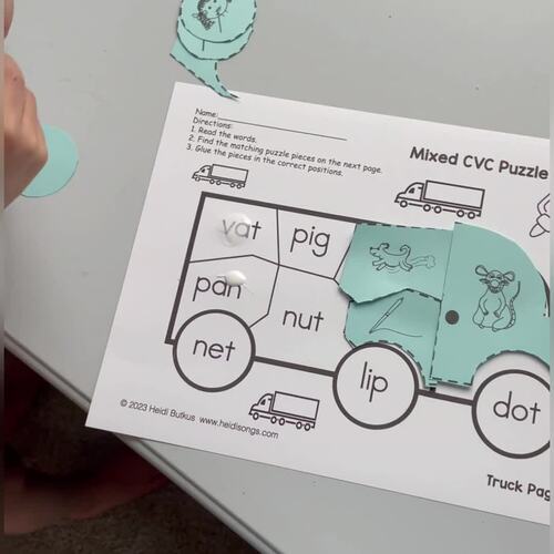 CVC Cut and Glue Puzzles for Worksheets or Centers | Decode & Match CVC ...