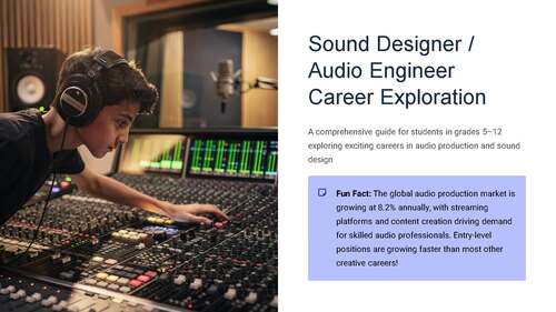 Sound Designer / Audio Engineer Career Exploration 101 Grades 4-12 PPTX ...