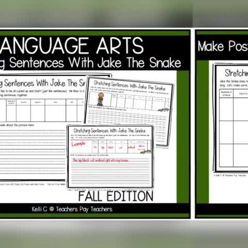 Jake The Snake Sentence Building Worksheets and Chant Fall by Kelli C