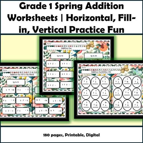 Grade 1 Spring Math Addition Missing Addend Find the Sum Within 20 Pack