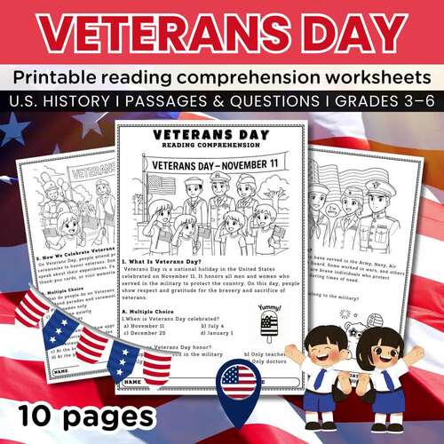 Veterans Day Reading Comprehension Worksheets,U.S. history Patriot Day ...