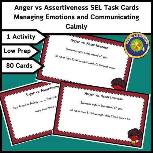 Anger vs Assertiveness SEL Task Cards Managing Emotions and ...