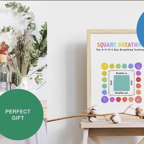 Printable Breathing Poster | 4-4-4-4 Method for Stress Relief & Focus