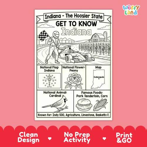 Indiana State Study Geography Coloring Page Poster Activity Worksheet