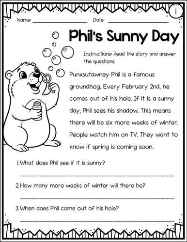 Groundhog Day Reading Comprehension Passages and Questions | No Prep 20 ...