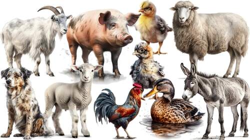 Watercolor Farm Animals Clipart Set of 20 Files by ArtisticTimberStudio