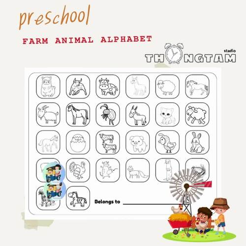 DOLLAR DEAL alphabet worksheet with a farm animal theme,black and white ...