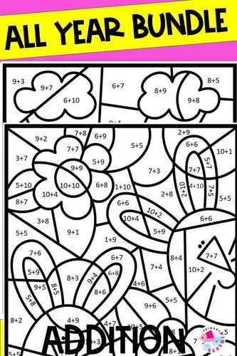 Back to School Coloring Pages Sheets Addition Color by Number Code