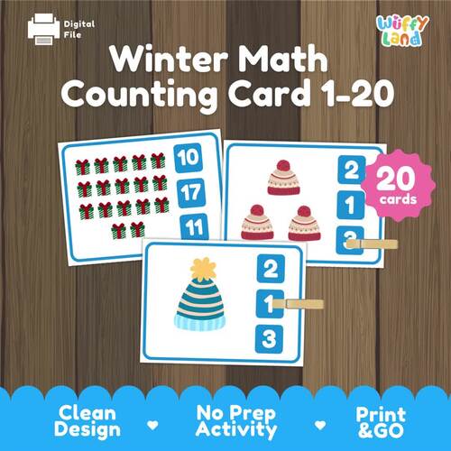 Winter Math Counting Clip Cards 1-20 | Preschool Kindergarten Math Activity