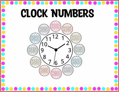 Printable Boho Neutral Checkered Classroom Clock Numbers, Timecards