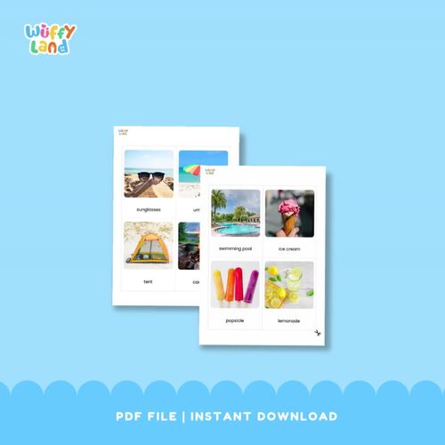 Summer Vocabulary Word Cards with Real Image Speech Therapy ESL Flashcards