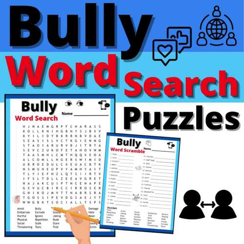 Bully Word Search Puzzles Vocabulary Bullying Activity Anti-Bully No Prep