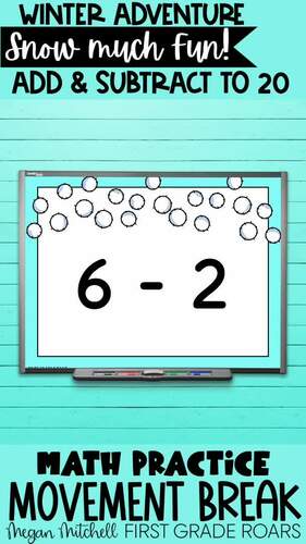 Add & Subtract to 20 Math Snow Activity Winter Adventure Movement Break