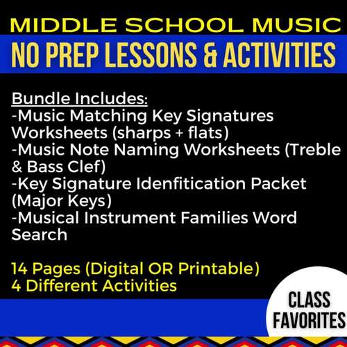 Middle School Music Bundle → No Prep Activities & Worksheets - Digital ...