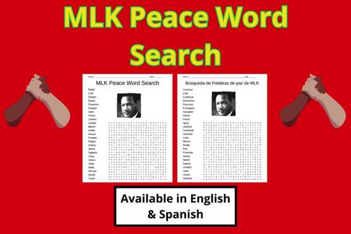 Martin Luther King Jr. Word Search. Available in (English & Spanish ...
