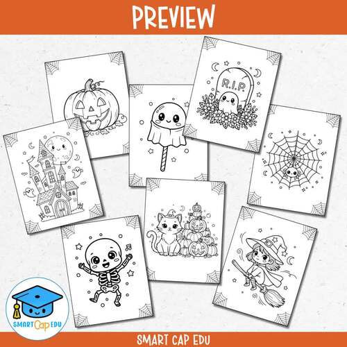 No Prep Halloween Coloring Worksheets | Elementary Grades by Smart Cap Edu
