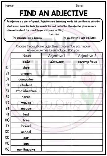 Adjectives - Worksheet Pack With Answers by Pink Tulip Teaching Creations
