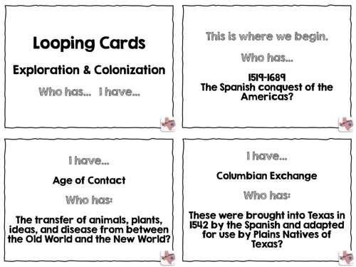 Looping Cards - Exploration & Colonization in Texas History | TpT