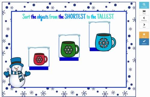 Ordering Objects by Length and Height Winter Math Boom Cards 1st Grade Math