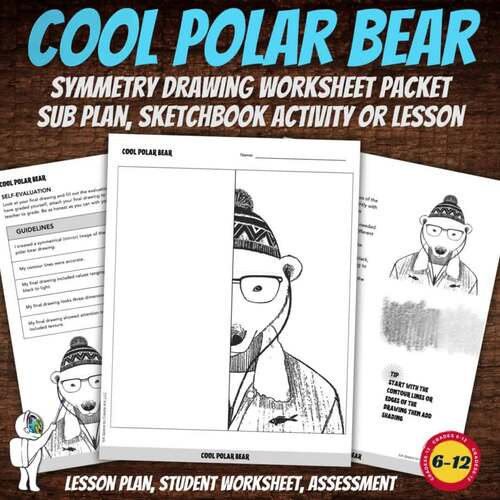 Symmetry Drawing Cool Polar Bear, Art Sub Plan, Middle, High School Art ...
