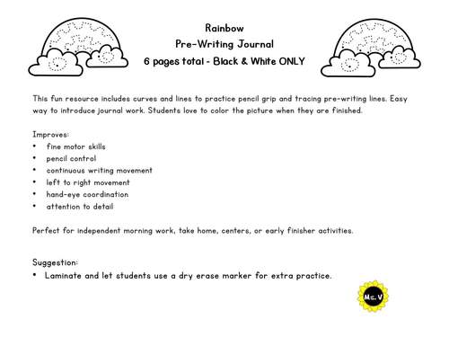 Kindergarten | Pre-K | Rainbow Pre-Writing Journal by Teachtree | TPT