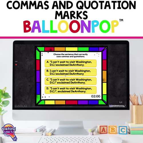 4th Grade Commas & Quotation Marks Digital Grammar Review Games BalloonPop™