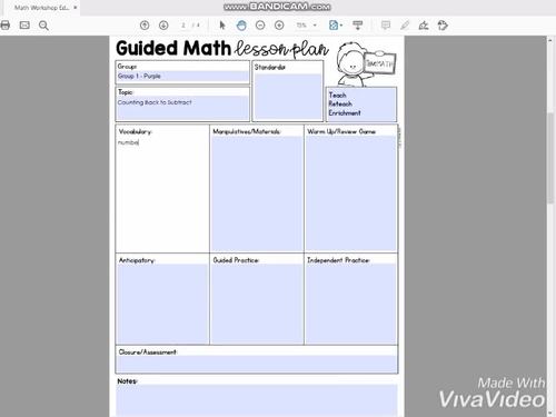 Math Workshop - Guided Math EDITABLE Lesson Plan Template by Kelly Nelson