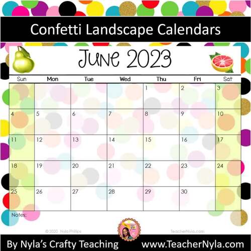 Confetti Calendar 2023 - 2024 Landscape Editable for PowerPt & Google ...