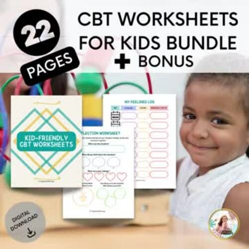 CBT Worksheets for Kids Bundle | 22 Pages by Slay School Therapy