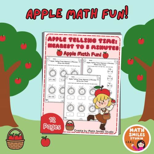 Apple Telling Time | Nearest 5 Minutes | Write, Draw & Match the Clocks