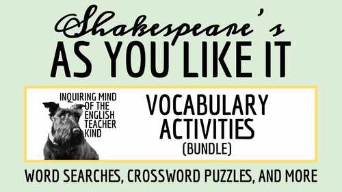 Shakespeare's As You Like It Vocabulary Games for High School Bundle