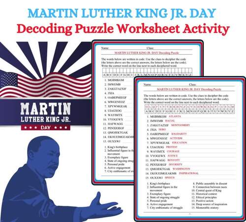 No Prep MARTIN LUTHER KING JR. DAY Decoding Puzzle Worksheet Activity