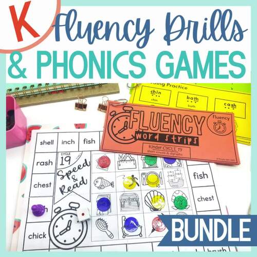 Kinder Fluency Centers BUNDLE Kindergarten Word Strips & Reading ...