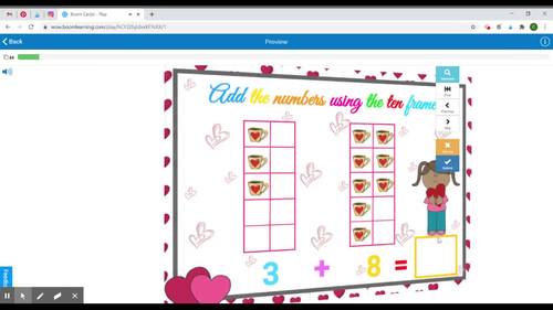 Addition Within 20 with Ten Frames Valentines Day Math Boom Cards
