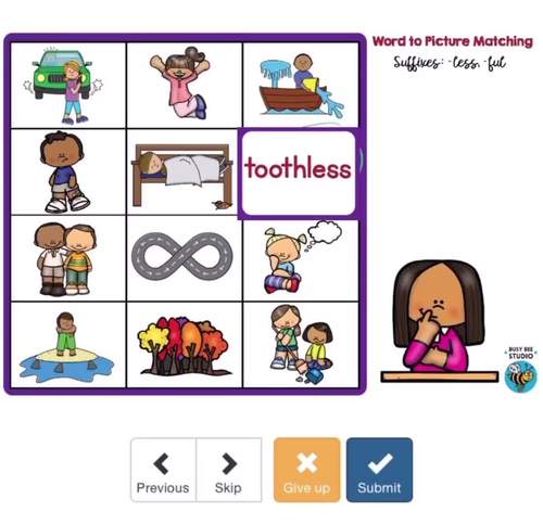 SPELLING & PHONICS 2ND GRADE SUFFIX LESS FUL BOOM CARDS WORD PICTURE ...