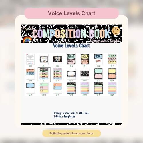 Voice Level Chart: Pastel Composition Book | Editable Voice Level Posters