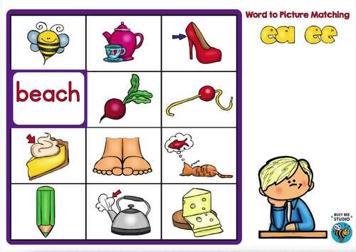 Long E Boom Cards Games Word to Pictures BUNDLE by Busy Bee Studio