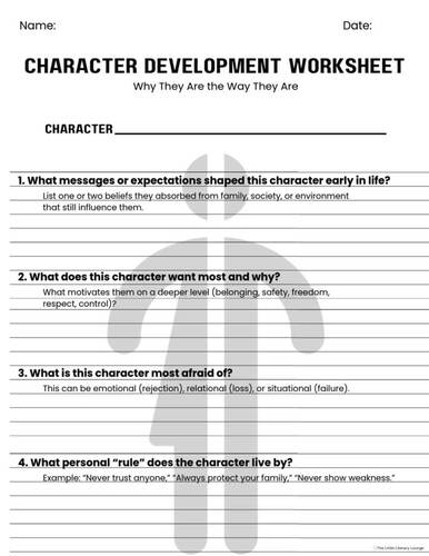 Character Development Worksheets + Teacher's Guide | Creative Writing & Lit