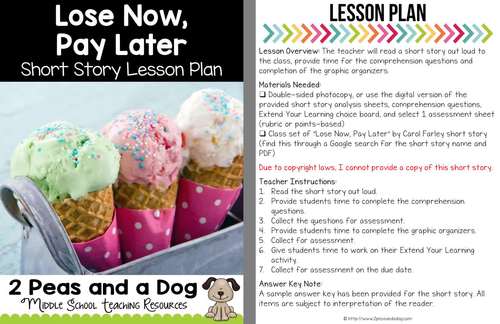Lose Now, Pay Later Short Story Lesson by 2peasandadog | TPT