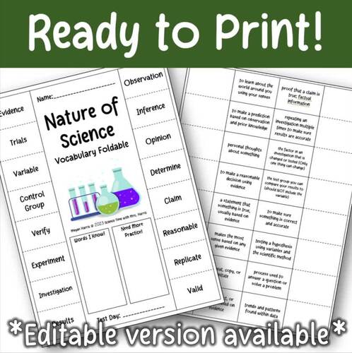 Nature of Science Vocabulary Science Study Foldable and Mini Flashcards