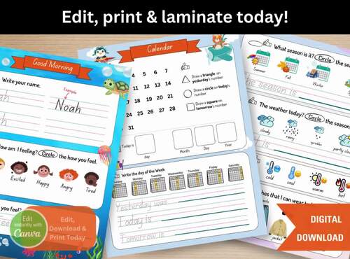 Editable- Personalize The Name Writing & Morning Routine Worksheets- 4pg