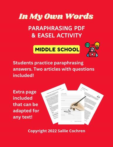 In My Own Words Paraphrasing PDF & Easel Activity (Middle School)