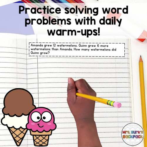 SUMMER 1st Grade Daily Addition & Subtraction Word Problem Warm-Ups