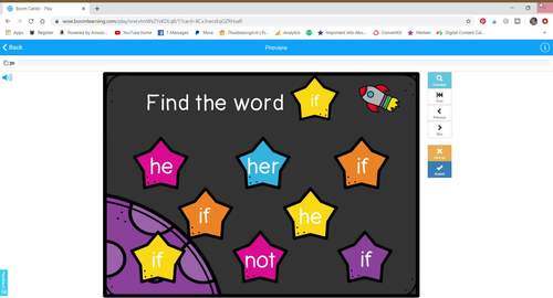 Space Theme Sight Words Cards 30 Boom Cards for Distance Learning