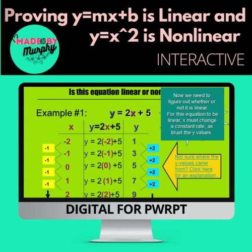 CCS- 8.F.A.3 - Proving y=mx+b is linear and y=x^2 is nonlinear | TPT