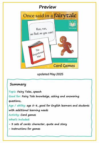 'Once Said in a Fairy Tale' Card Games by Teachers Telling Tales