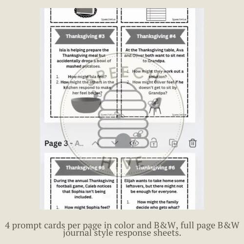 Thanksgiving Activities - Social/Emotional Skills: Prompts and Response ...