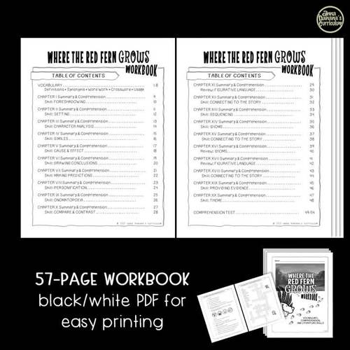 WHERE THE RED FERN GROWS WORKBOOK: Digital and Print Novel Study